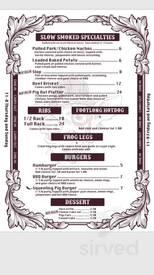 The Smoking Pig menu in Butler, Kentucky, USA