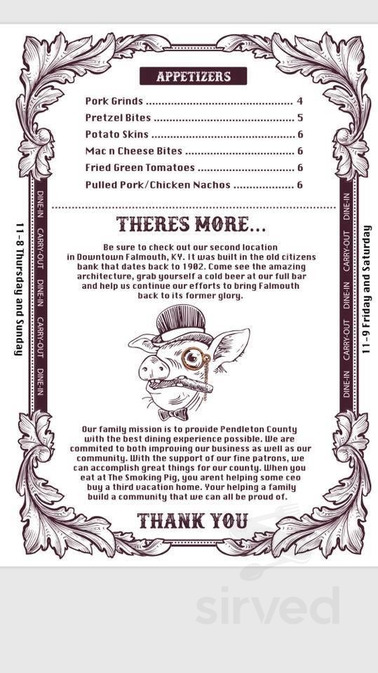 Menu - Butler KY's The Smoking Pig | Sirved