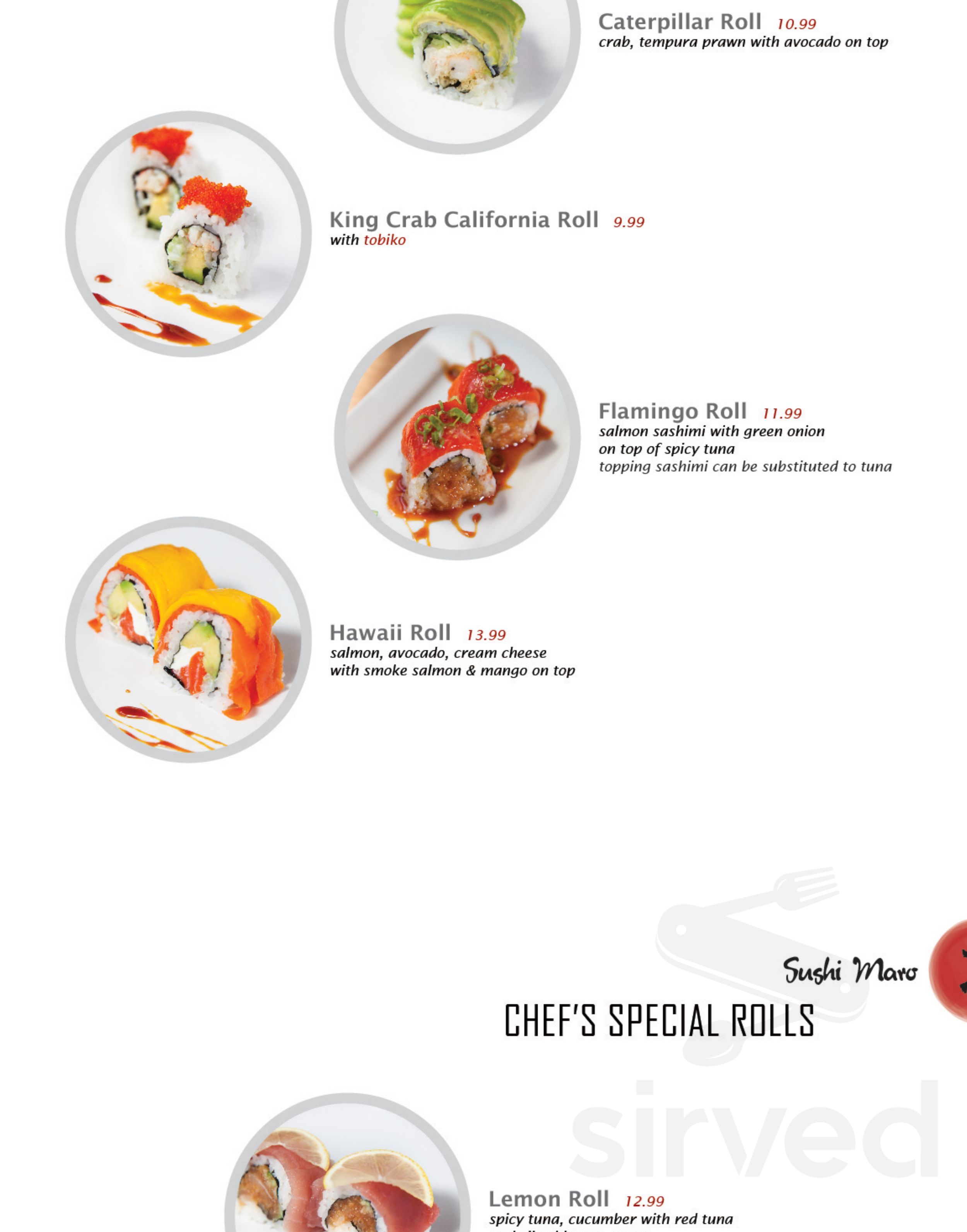 Sushi Maro Japanese Restaurant menus in Vancouver, British Columbia, Canada