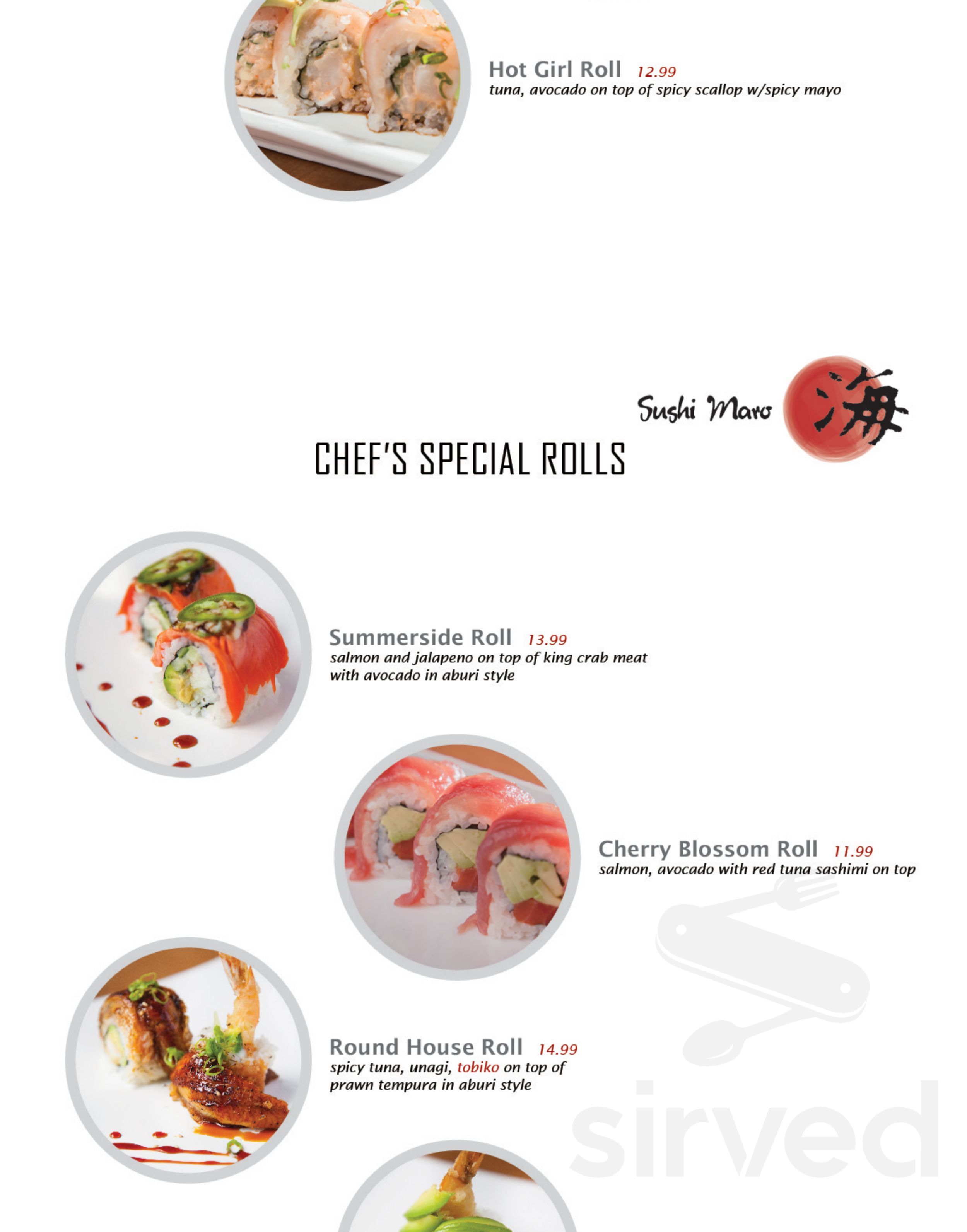 Sushi Maro Japanese Restaurant menus in Vancouver, British Columbia, Canada