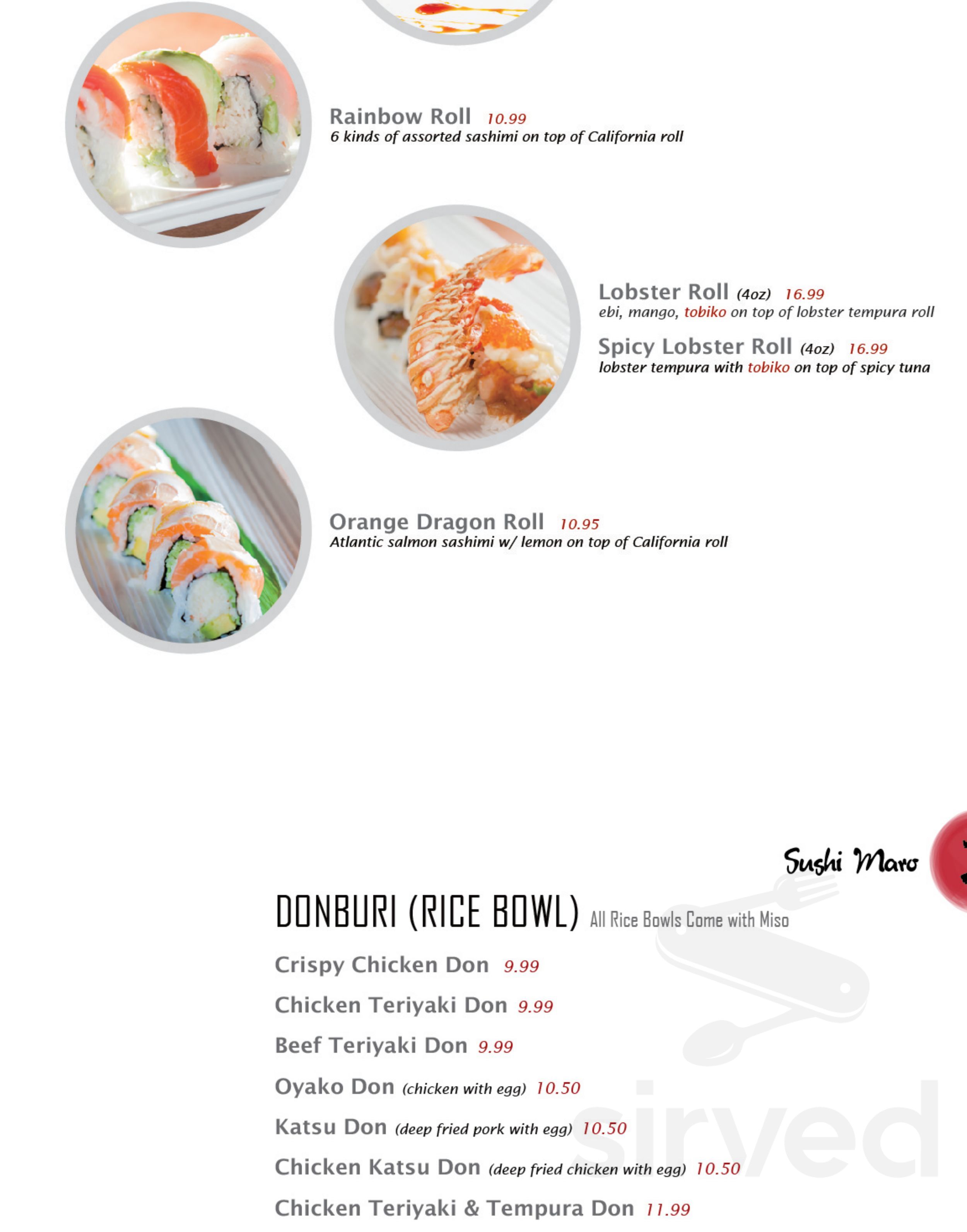 Sushi Maro Japanese Restaurant menus in Vancouver, British Columbia, Canada