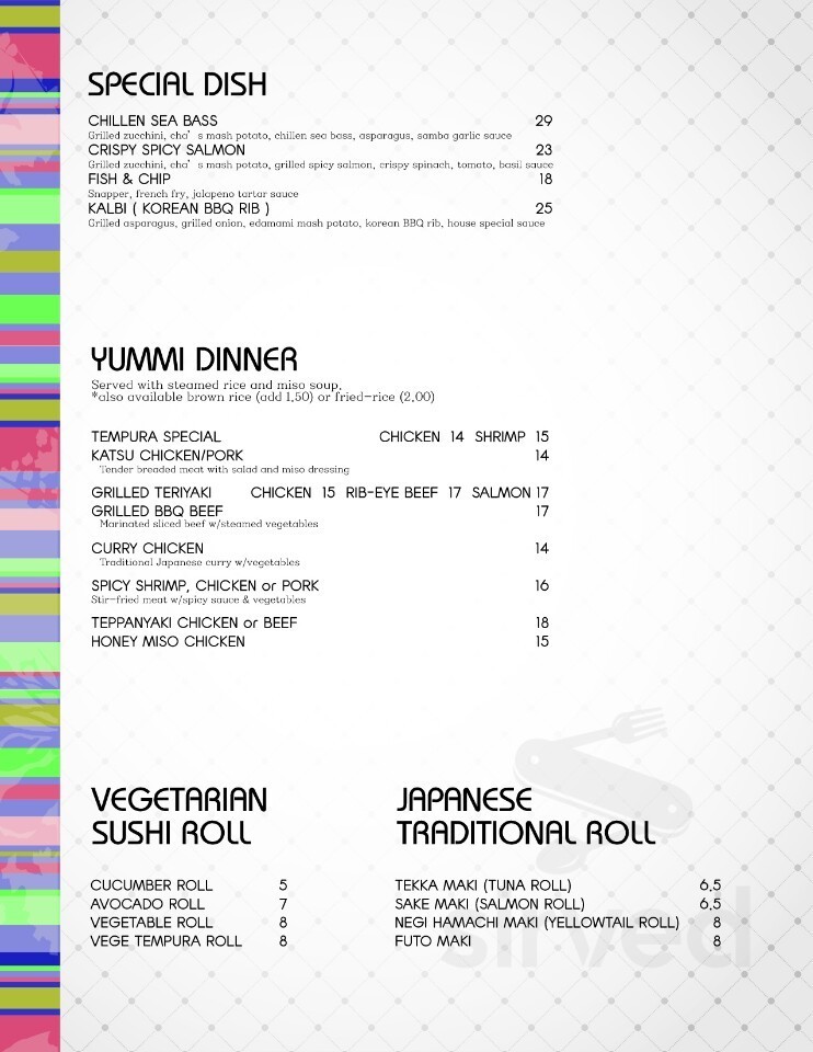 Menu for Yummi Japanese Restaurant in San Antonio, Texas, United States