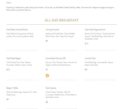 Cafe Alma menu in San Francisco, California, USA