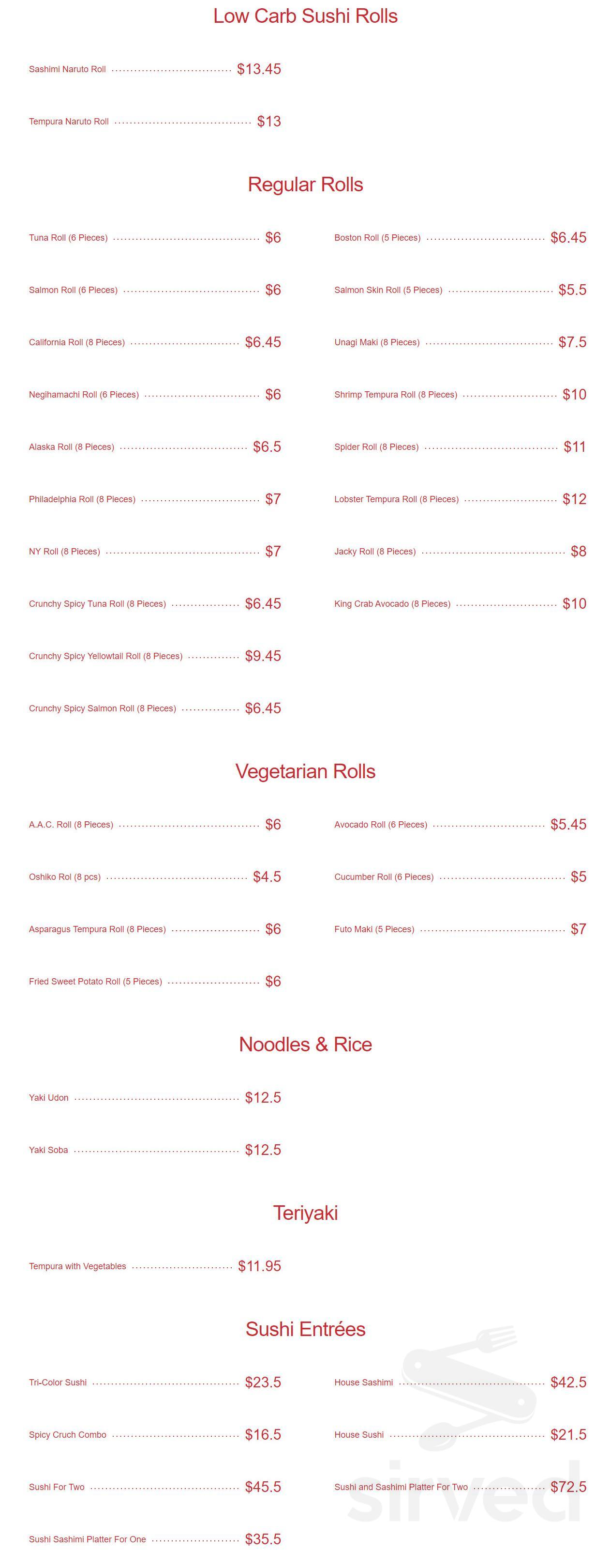 Orion Sushi menu in Lakewood, Colorado, USA