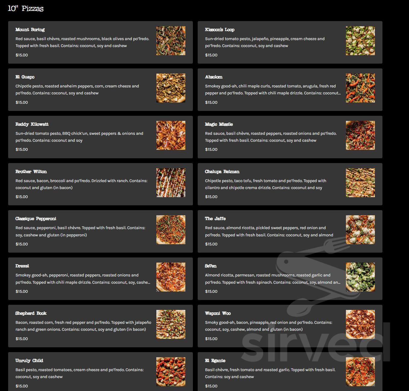 Menu - Portland OR's Secret Pizza Society | Sirved