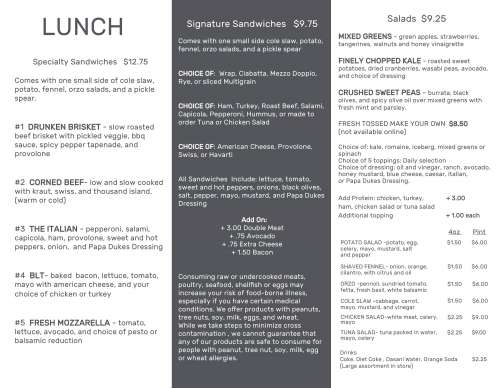 Papa Duke's Deli menu in Wilton Manors, Florida, USA