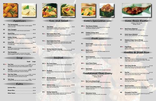 Siam House menu in Scotch Plains, New Jersey, USA