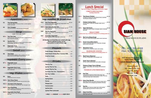 Siam House menu in Scotch Plains, New Jersey, USA