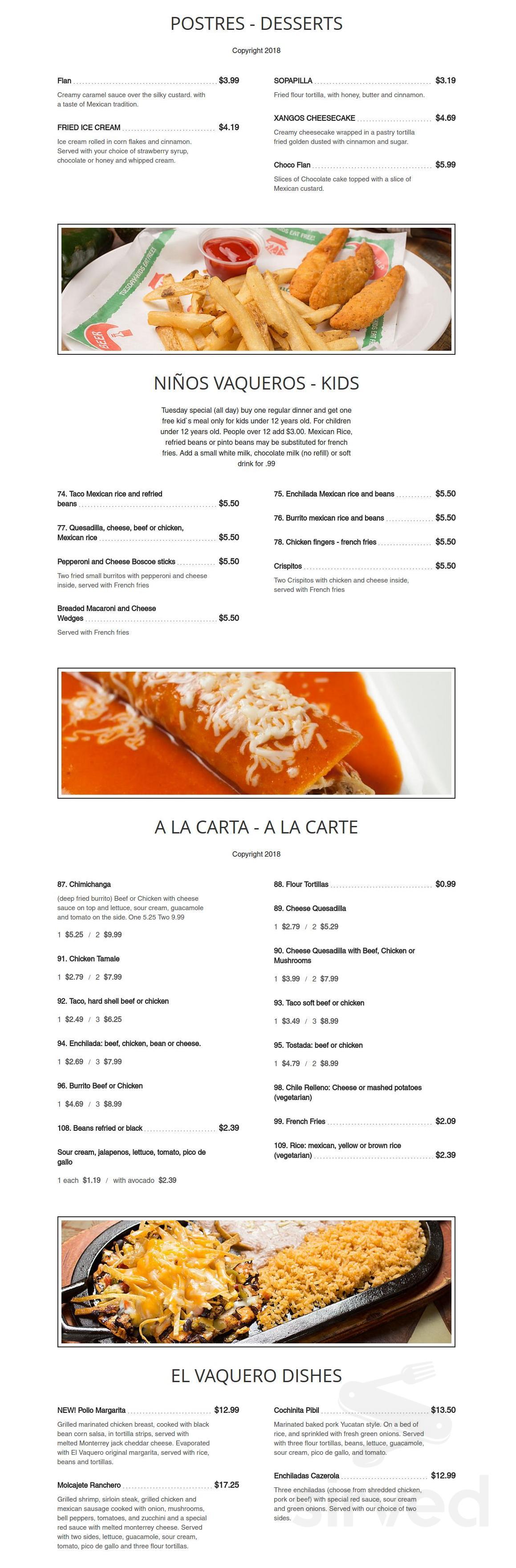 Menu - Columbus OH's El Vaquero Mexican Restaurant | Sirved