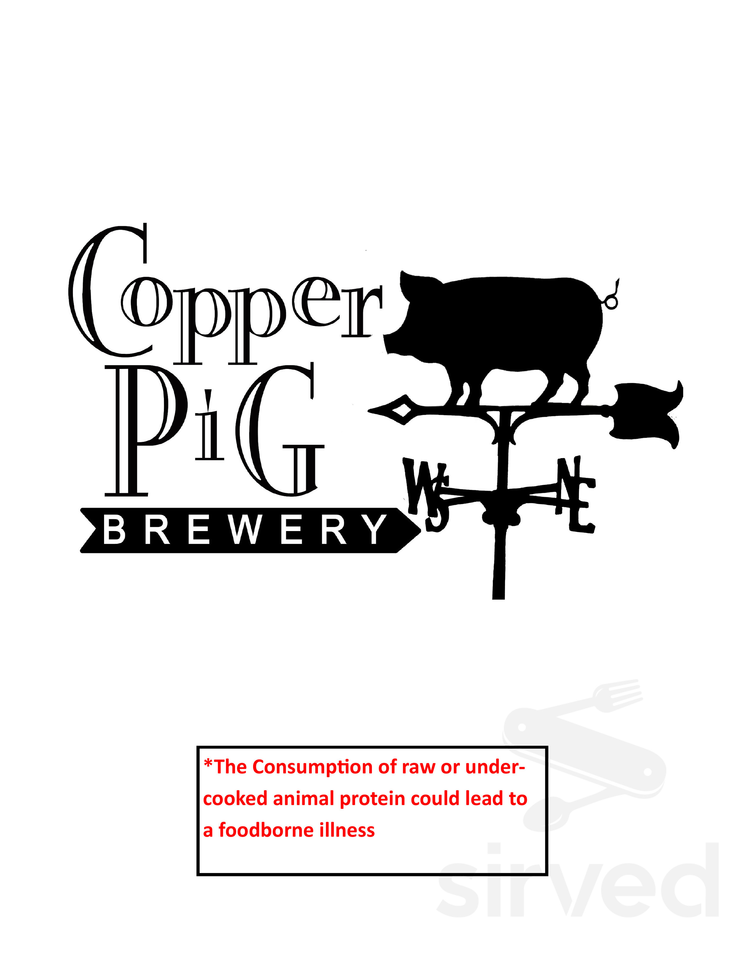 Copper Pig Brewery menu in Lancaster, New Hampshire, USA