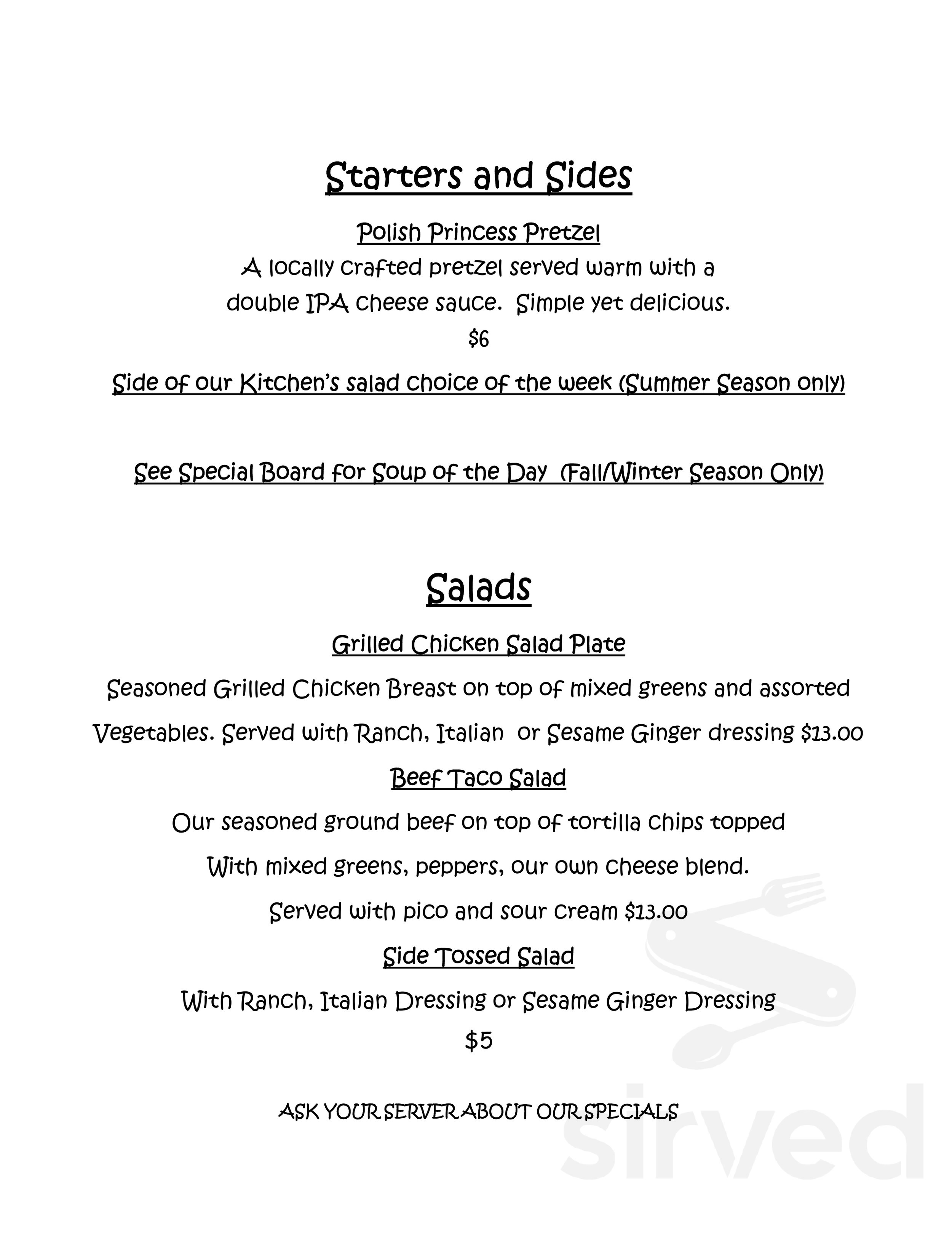 Copper Pig Brewery menu in Lancaster, New Hampshire, USA