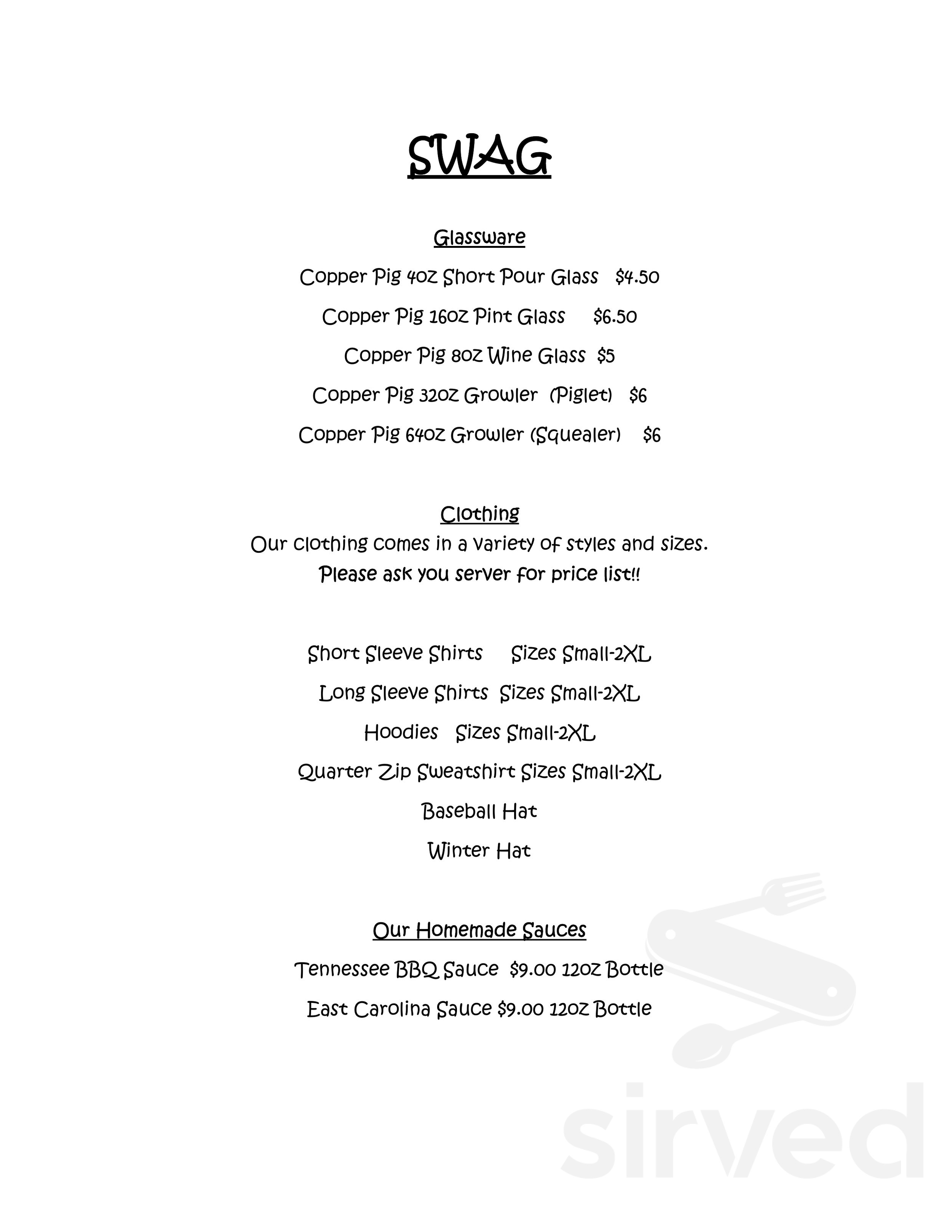 Copper Pig Brewery menu in Lancaster, New Hampshire, USA