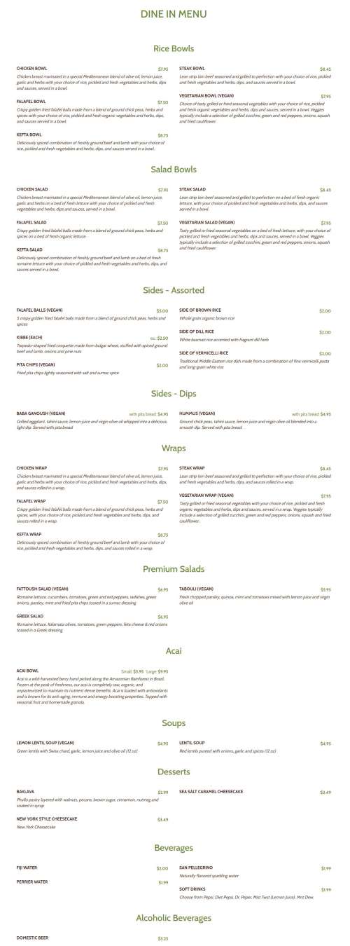 Oliv Grill Ridgewood menu in Daytona Beach, Florida, USA