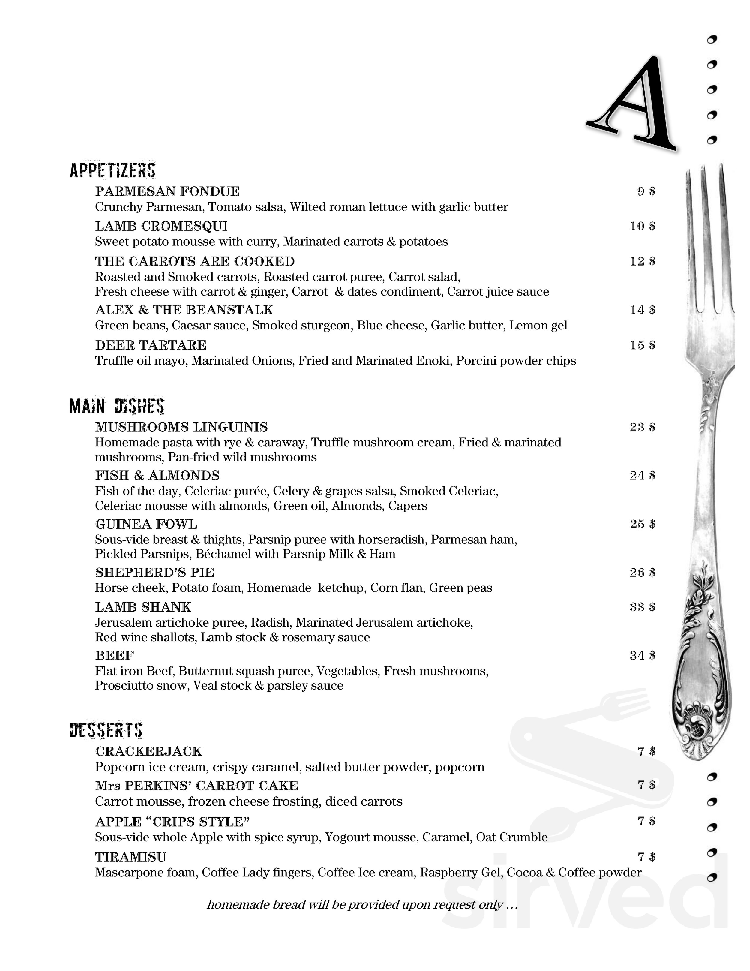 Antidote FoodLab menu in Sherbrooke, Quebec J1H 4A7, Canada