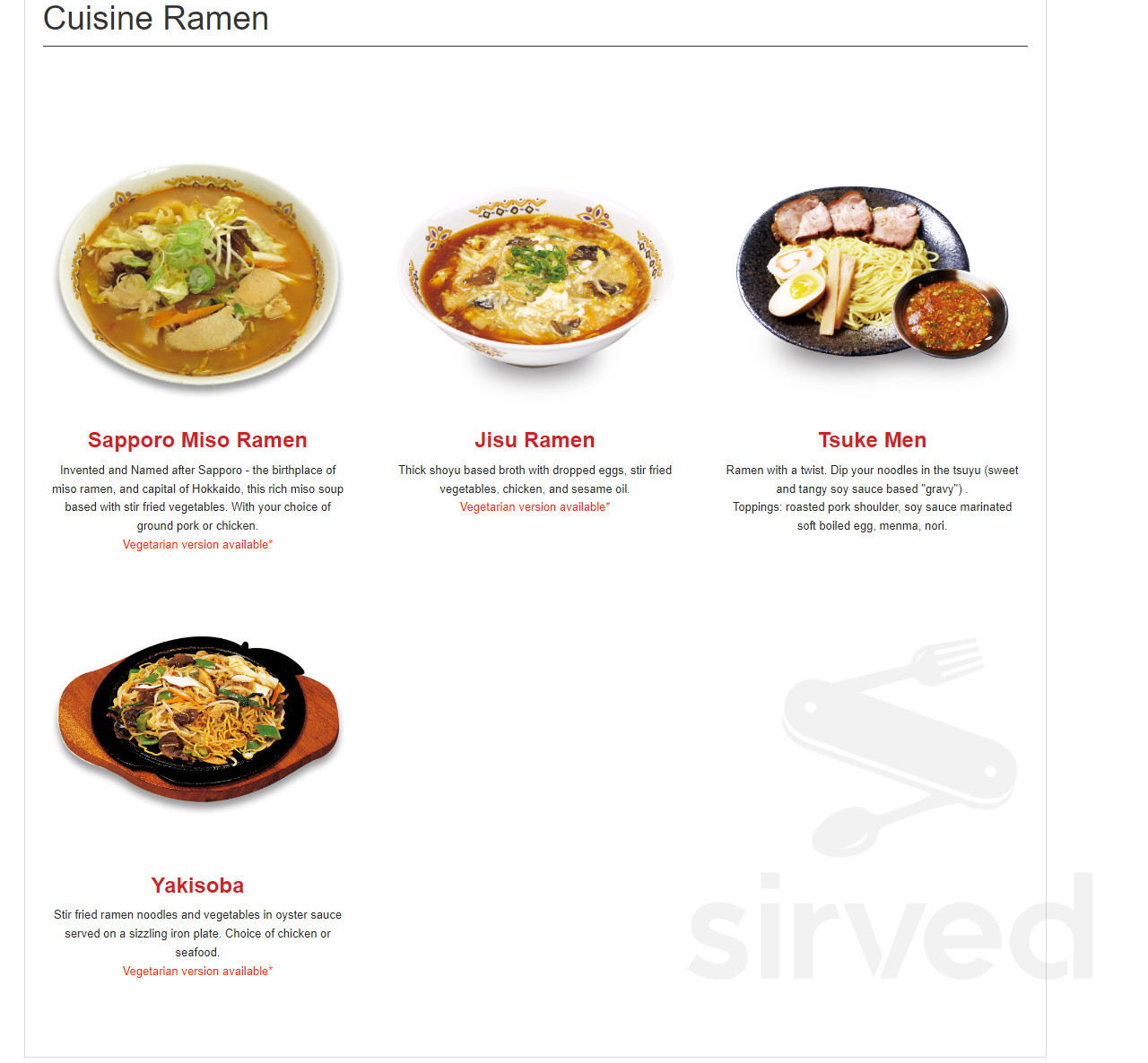 Kenzo Ramen menu in Barrie, Ontario, Canada