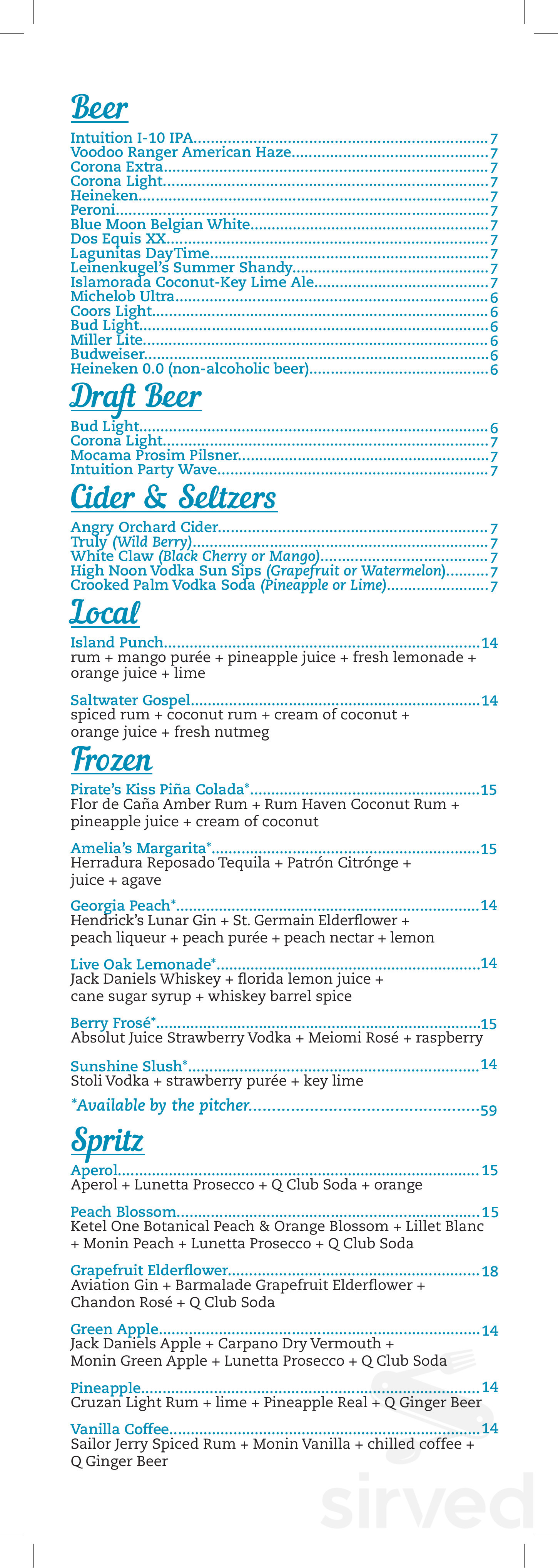 Oceanside menu in Fernandina Beach, Florida, USA