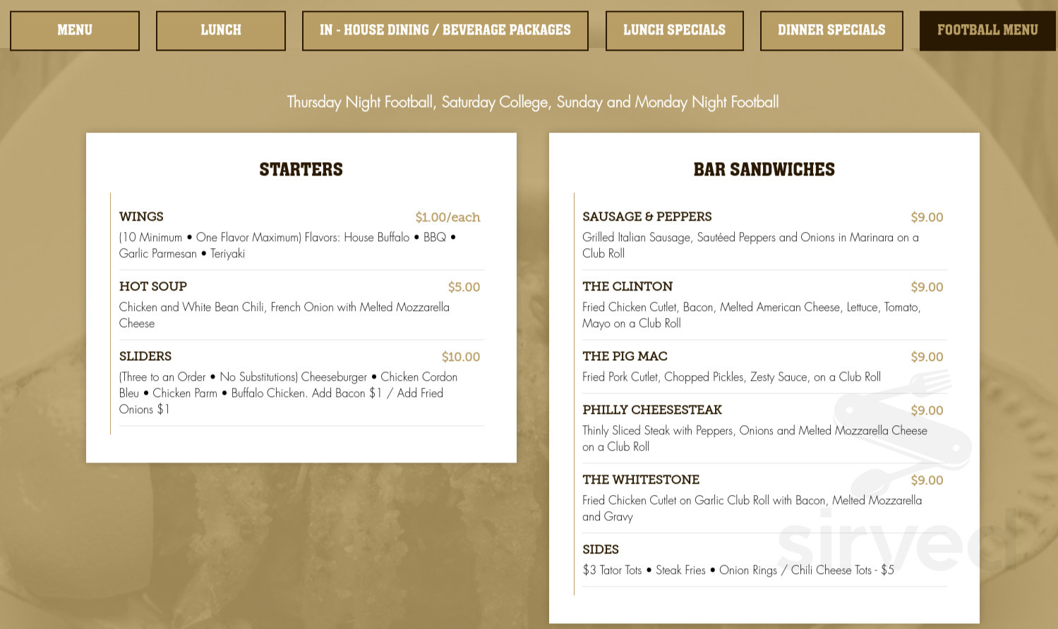Menu - Fresh Meadows NY's Fillmore's Tavern | Sirved