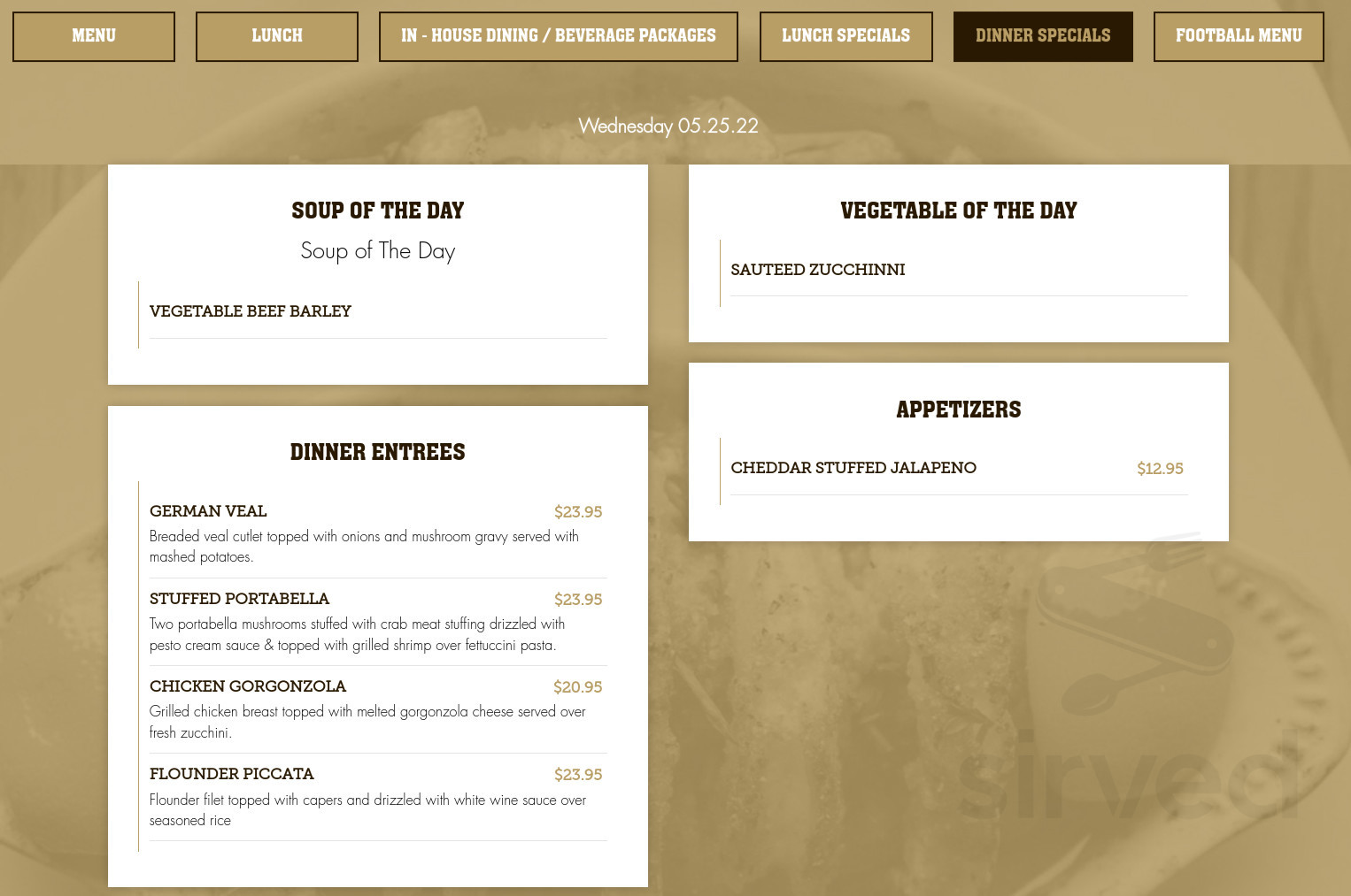 Menu - Fresh Meadows NY's Fillmore's Tavern | Sirved