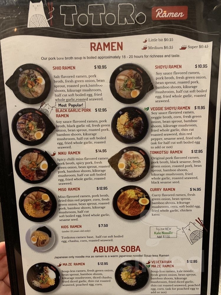 Menu for Totoro Ramen in San Mateo, CA | Sirved