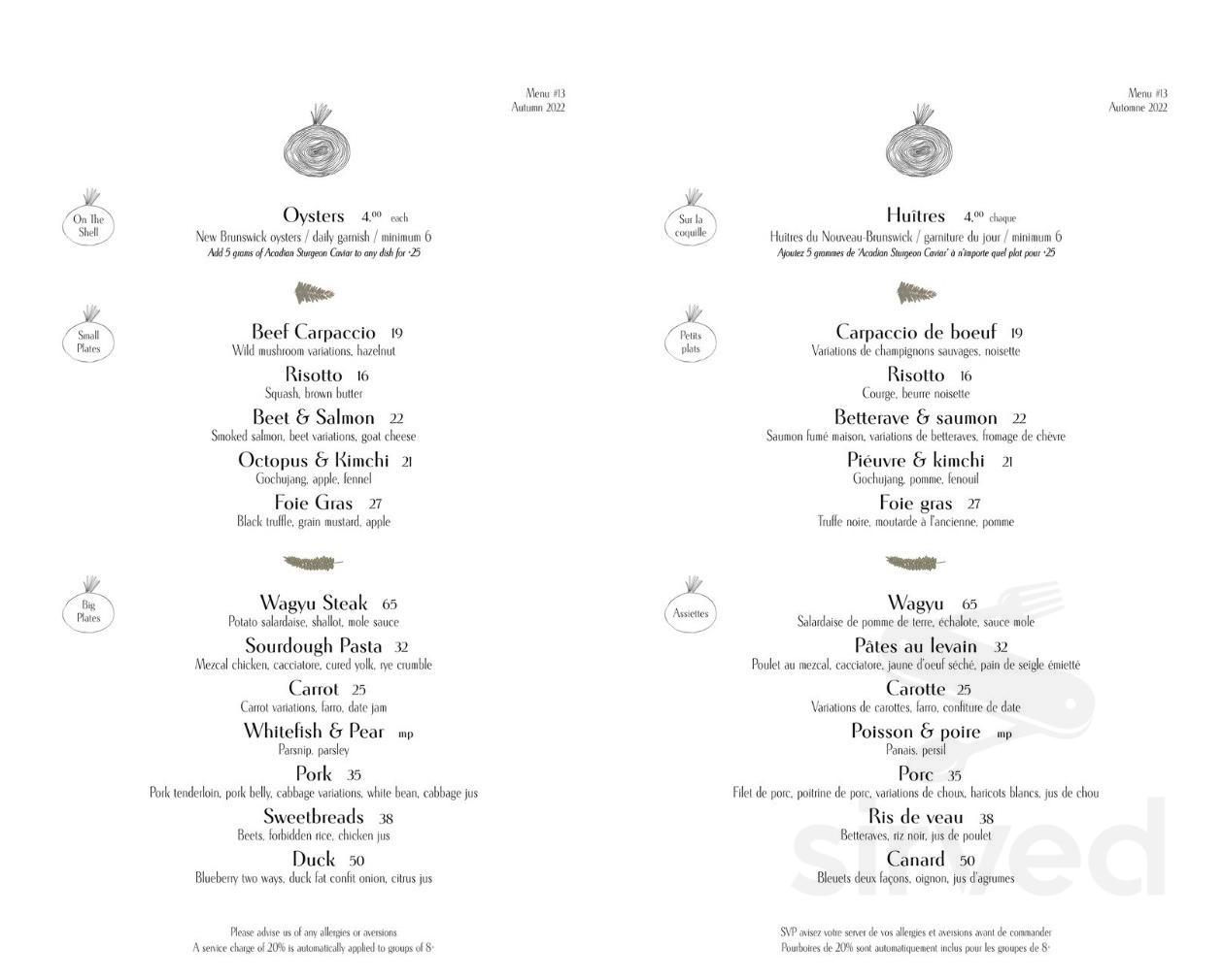 Atelier Tony menus in Dieppe, New Brunswick, Canada