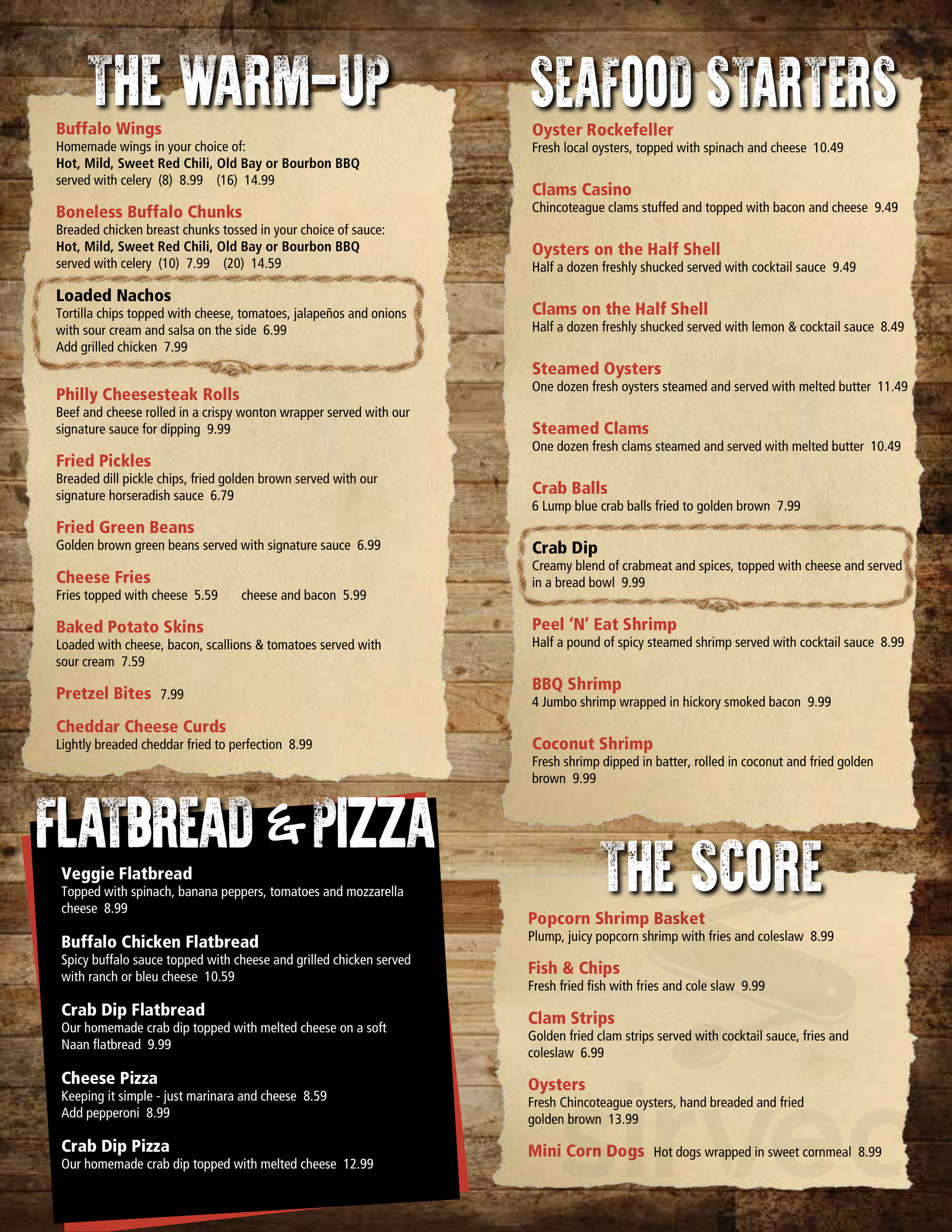 Steamers Restaurant & Sports Bar menu in Chincoteague, Virginia, USA