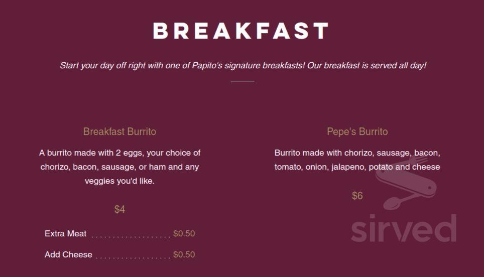 Papito's Mexican Restaurant menu in Purcell, Oklahoma, USA