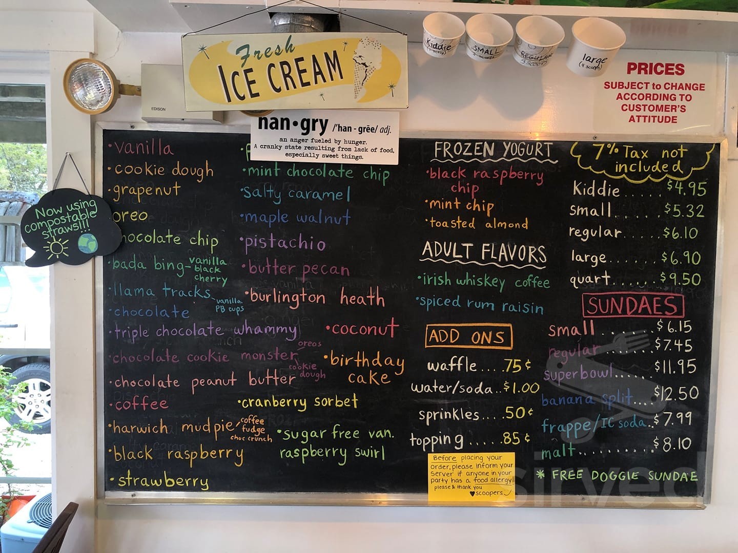 Schoolhouse Ice Cream menu in Harwich Port, Massachusetts, USA