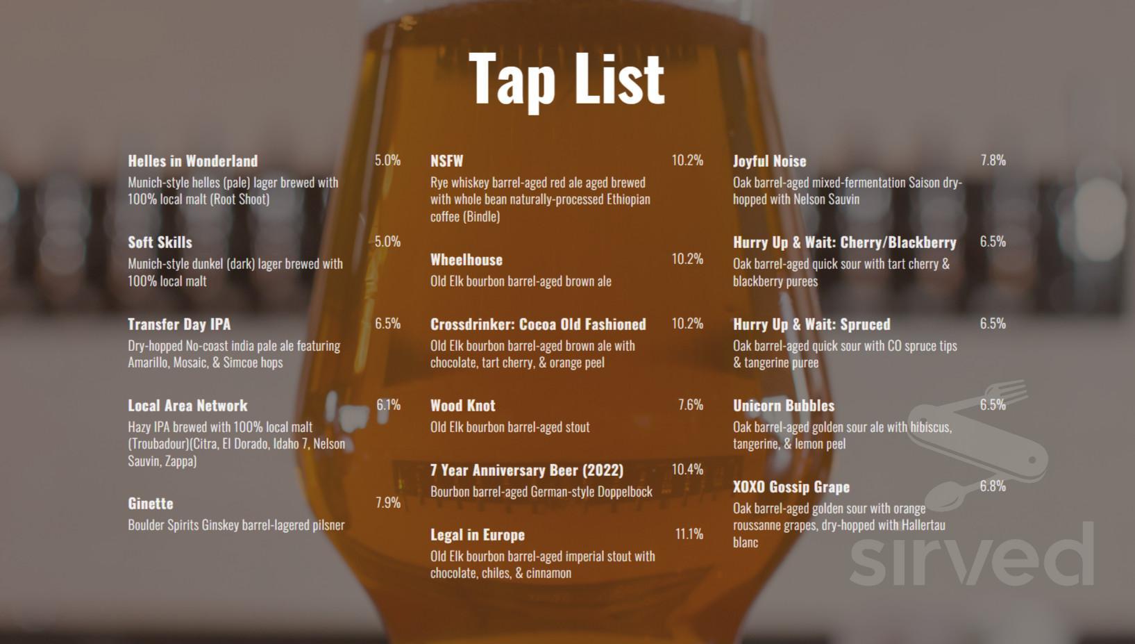 Jessup Farm Barrel House menu in Fort Collins, Colorado, USA