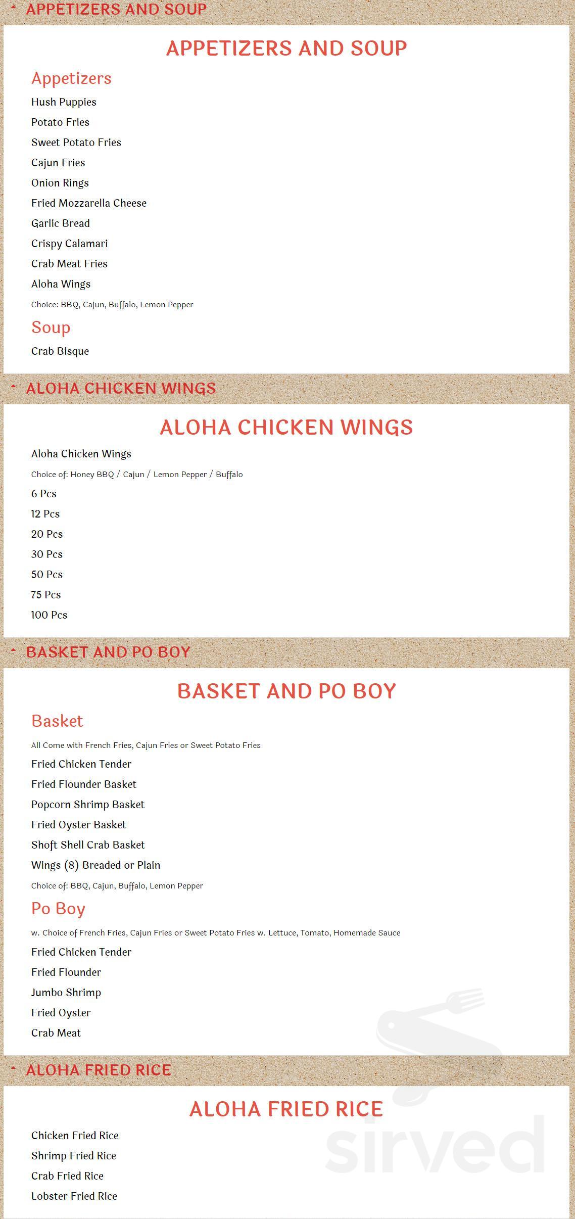 Aloha Krab Cajun Seafood & Bar menu in Albany, New York, USA