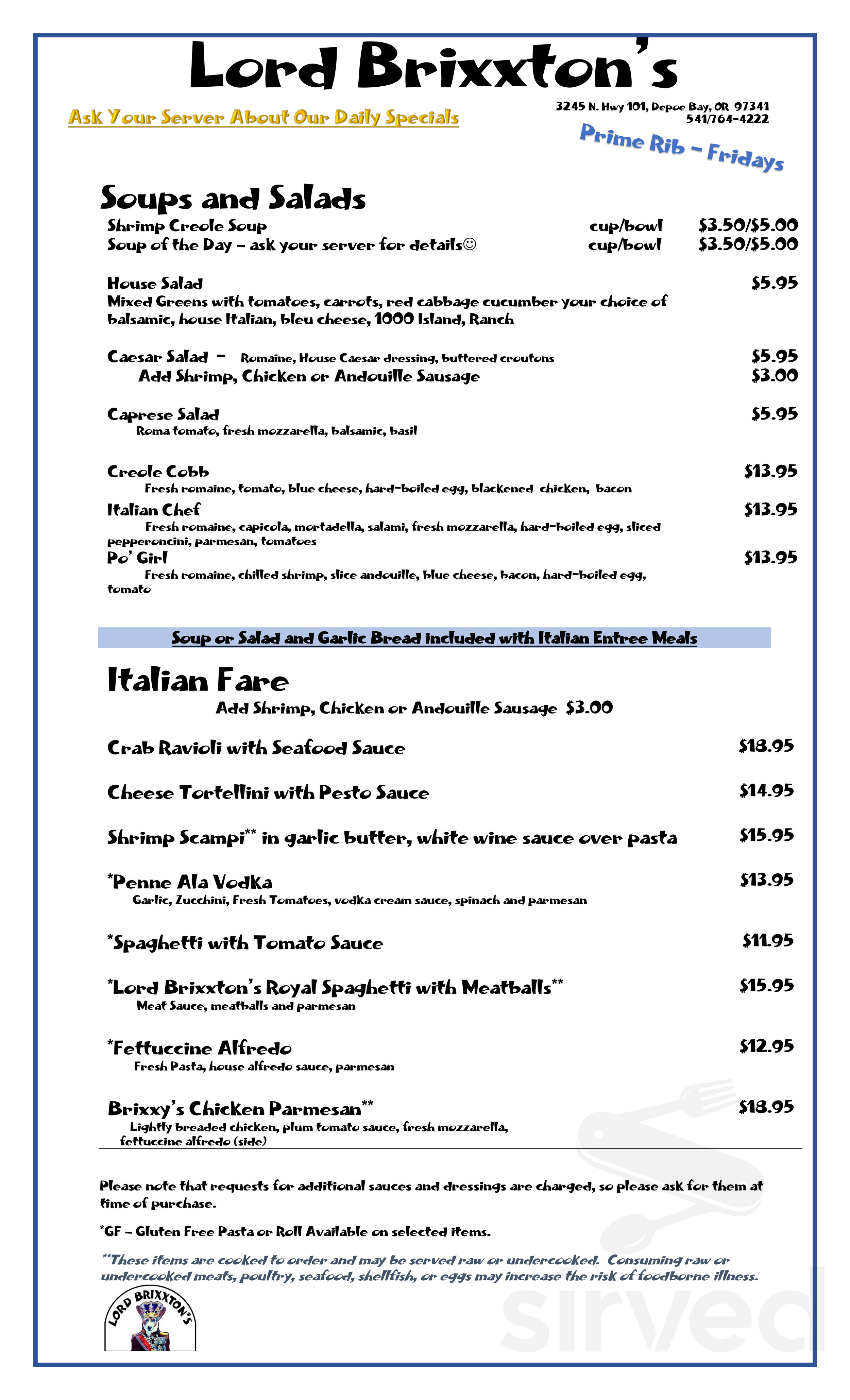 Fishing Rock Eatery & Lounge menu in Depoe Bay, Oregon, USA