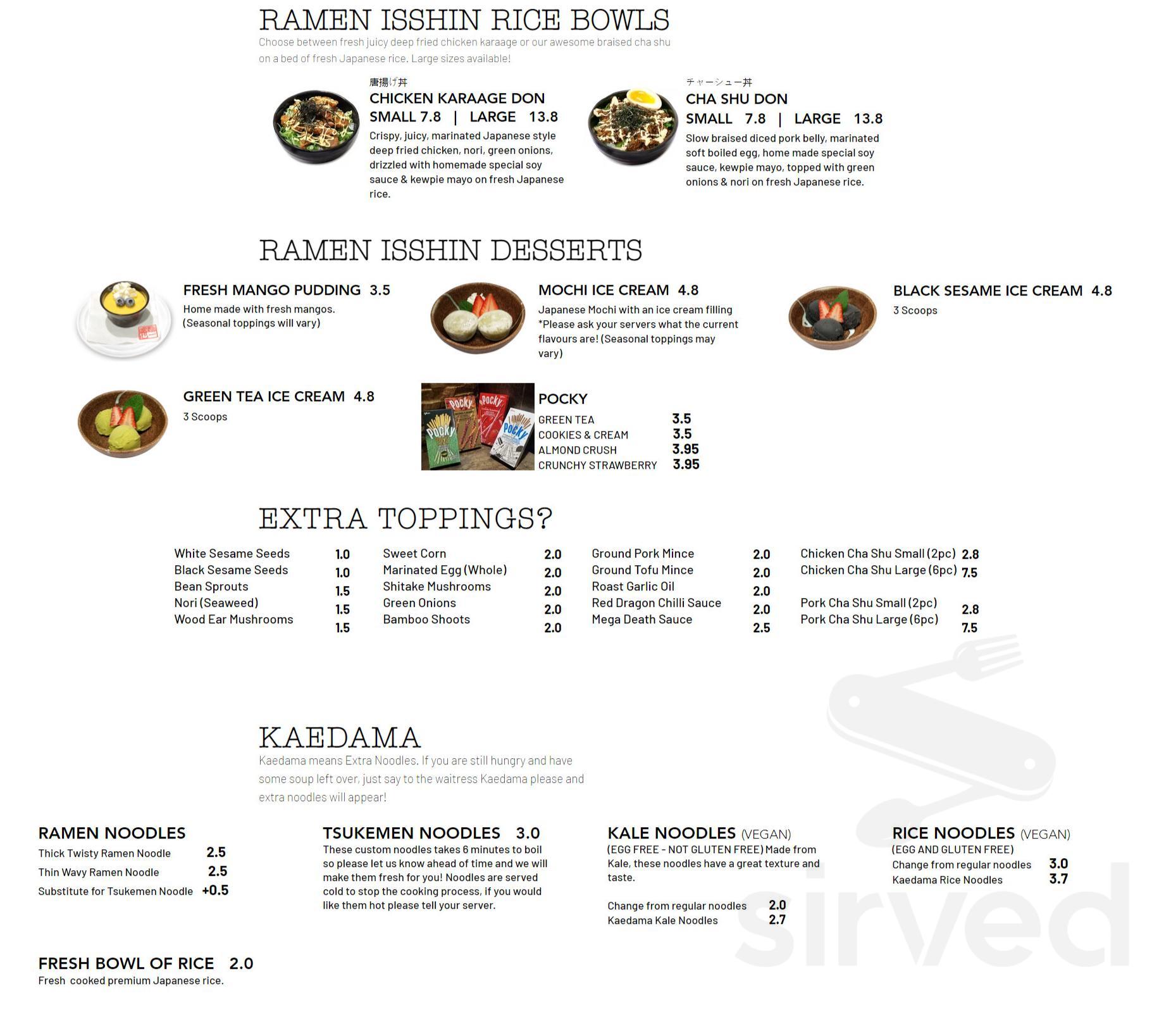 Ramen Isshin menu in Montreal, Quebec H2J 1Y2, Canada