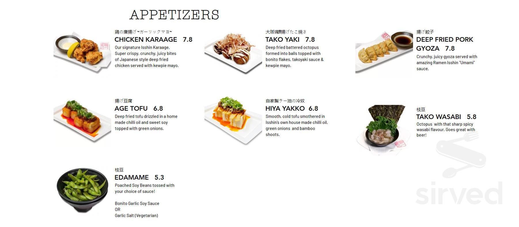 Menu for Ramen Isshin in Montréal, QC | Sirved