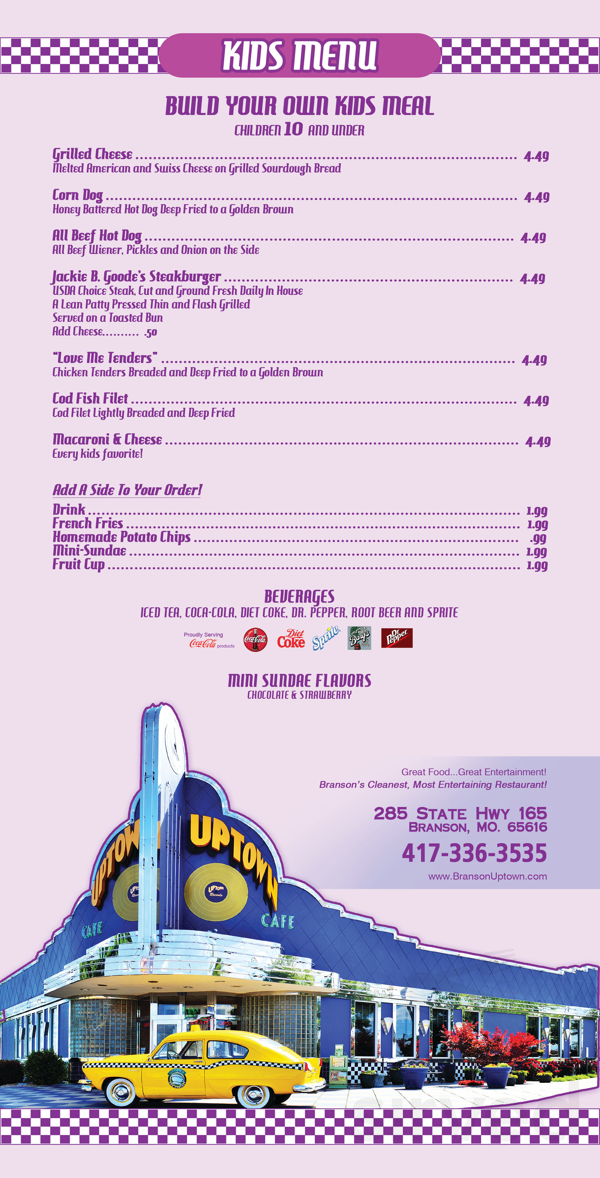 Menu for Jackie B. Goode's Uptown Cafe and Dinner Theater in Branson ...