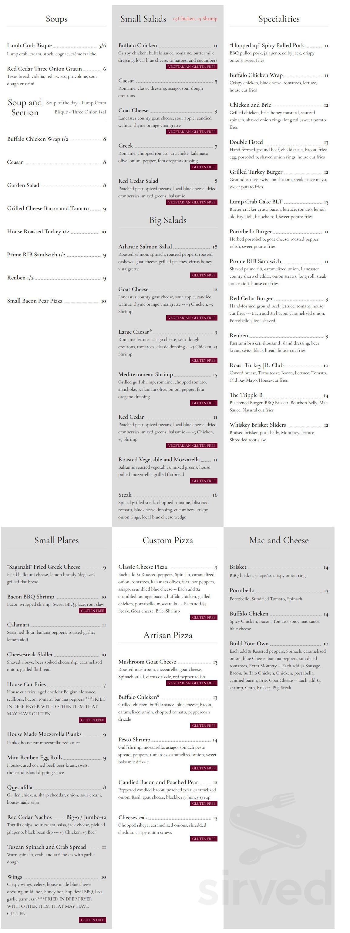 Red Cedar Grille & Cocktails menu in Colmar, Pennsylvania, USA