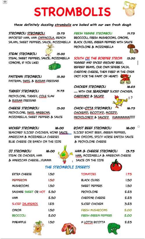 Snuzzle's menu in Mertztown, Pennsylvania, USA