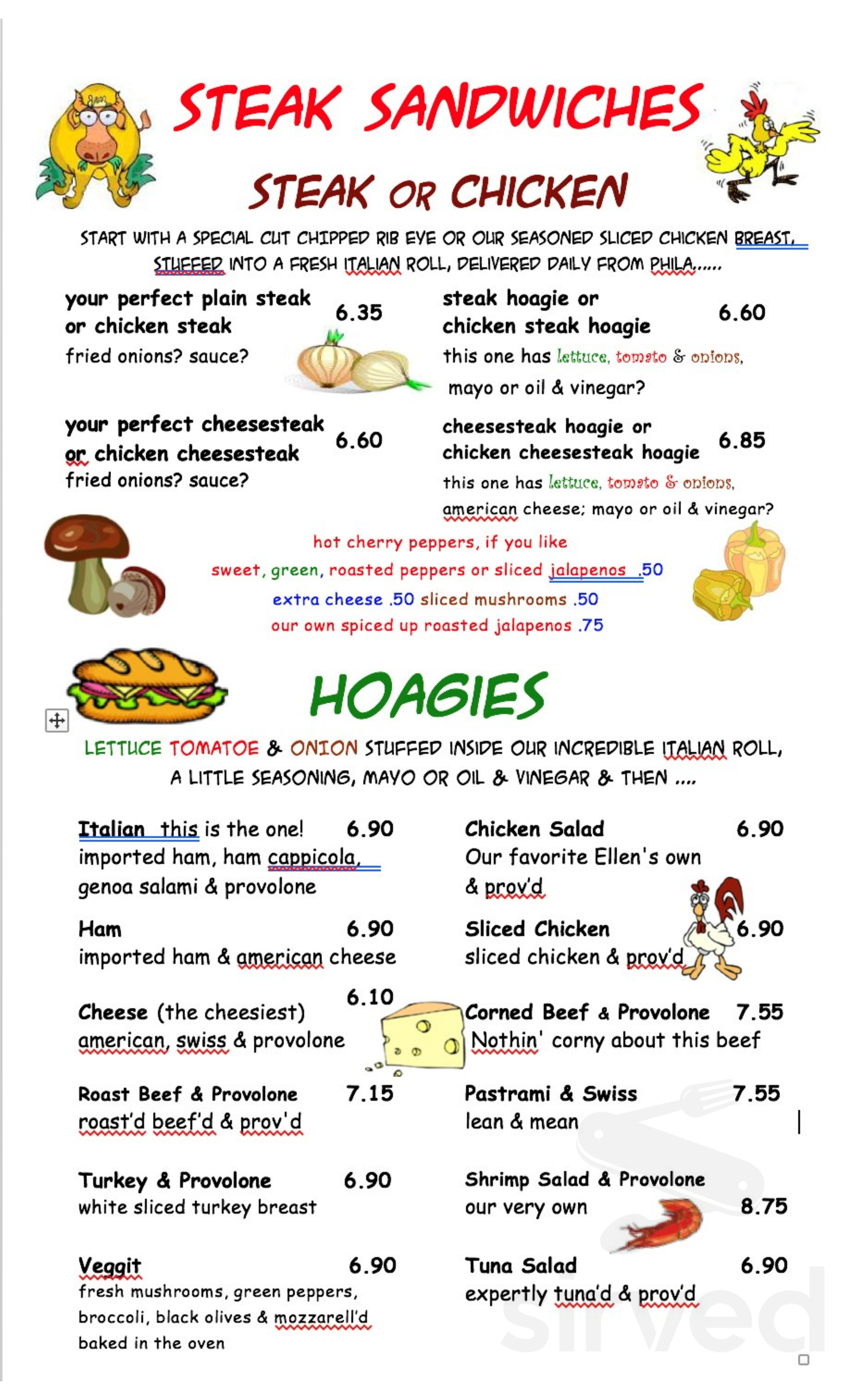 Snuzzle's menu in Mertztown, Pennsylvania, USA