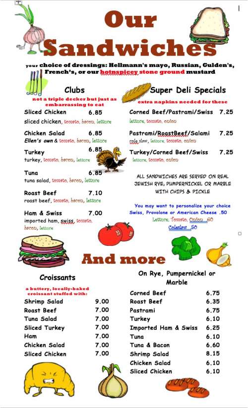 Snuzzle's menu in Mertztown, Pennsylvania, USA