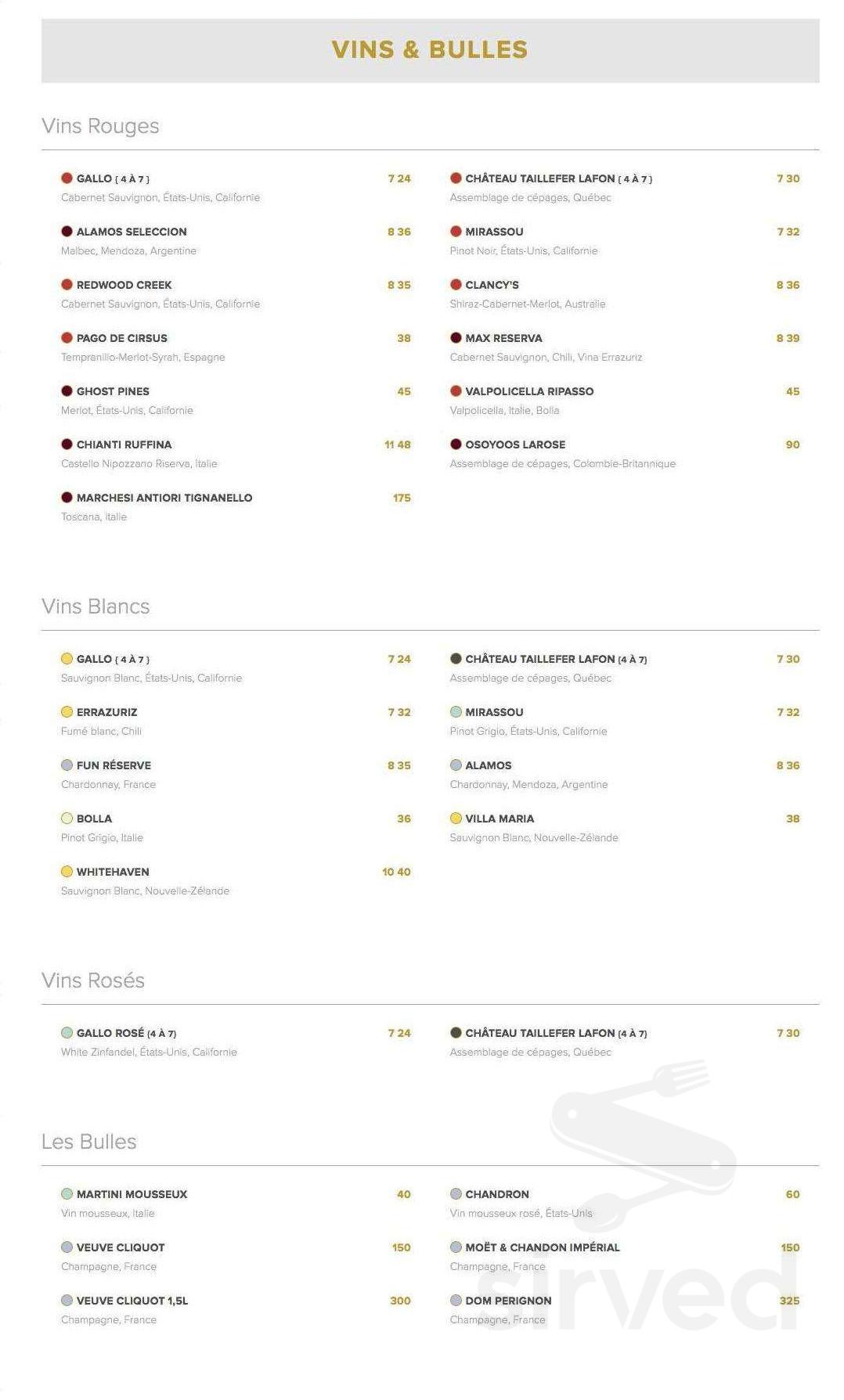 Menu - Laval QC's Le Balthazar Centropolis | Sirved