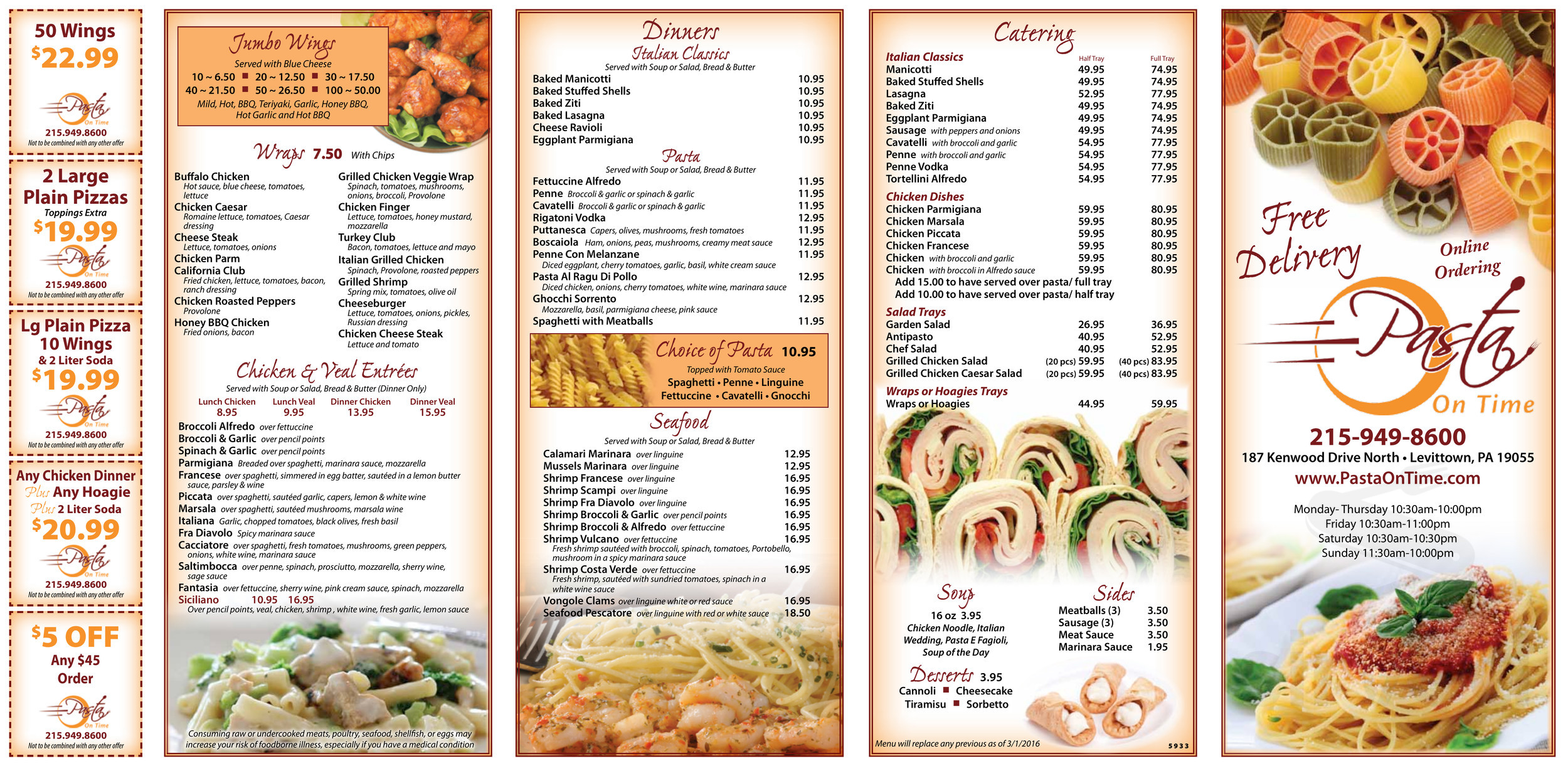 Menu for Pasta On Time in Levittown, PA | Sirved