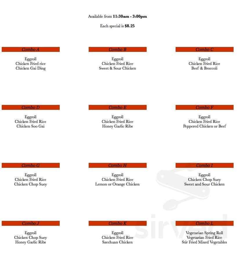 Fong Sing Restaurant menu in Halifax, Nova Scotia, Canada