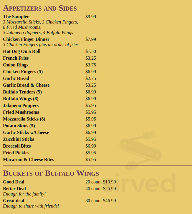 Menu - Enfield NH's Enfield House of Pizza | Sirved
