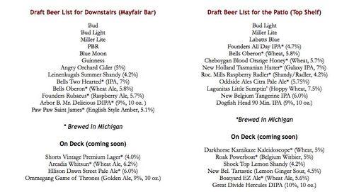 Mayfair Bar menu in Haslett, Michigan, USA