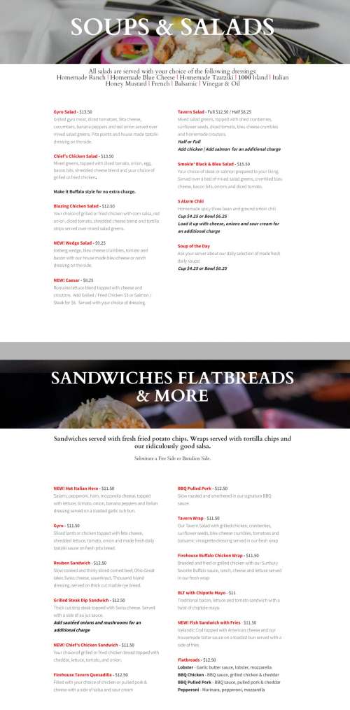 Firehouse Tavern menu in Copley, Ohio, USA