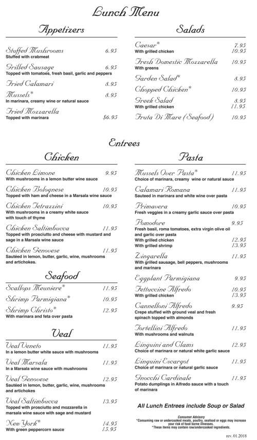 Christo's menu in Phoenix, Arizona, USA