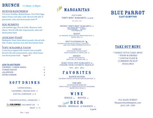 Blue Parrot menu in East Hampton, New York, USA