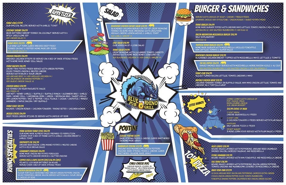 Menu for Blue Rhino Pub & Grill in Saskatoon, SK | Sirved