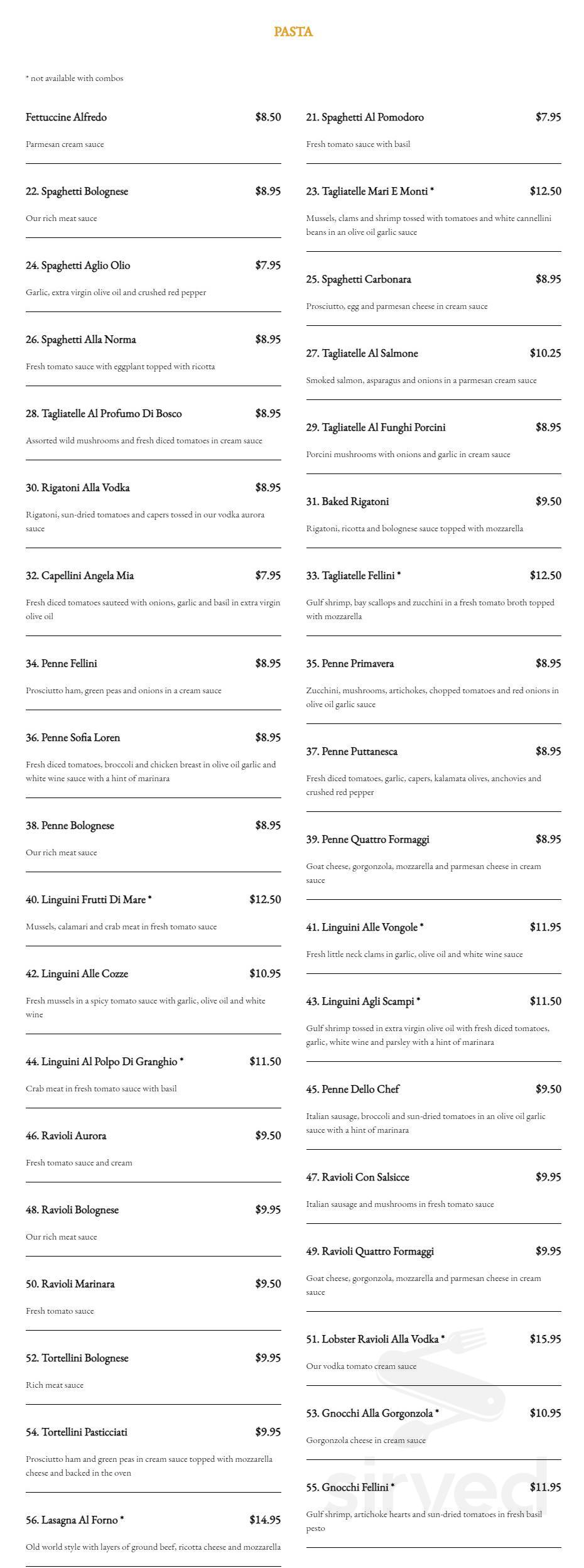 Fellini Cafe of Media menu in Media, Pennsylvania, USA