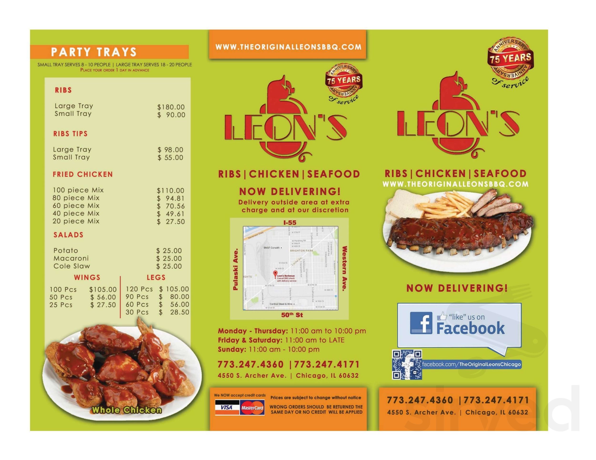 Leon s Bar B Q Grill Menu In Chicago Illinois USA