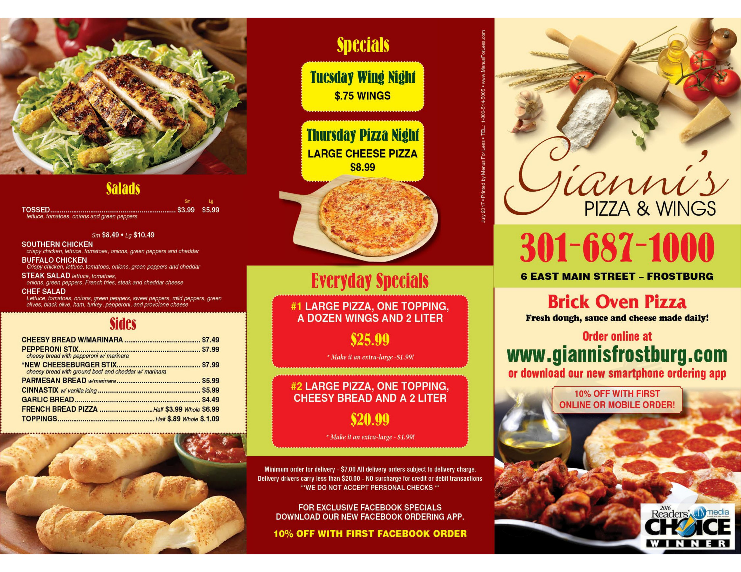 Gianni's Pizza menu in Frostburg, Maryland, USA