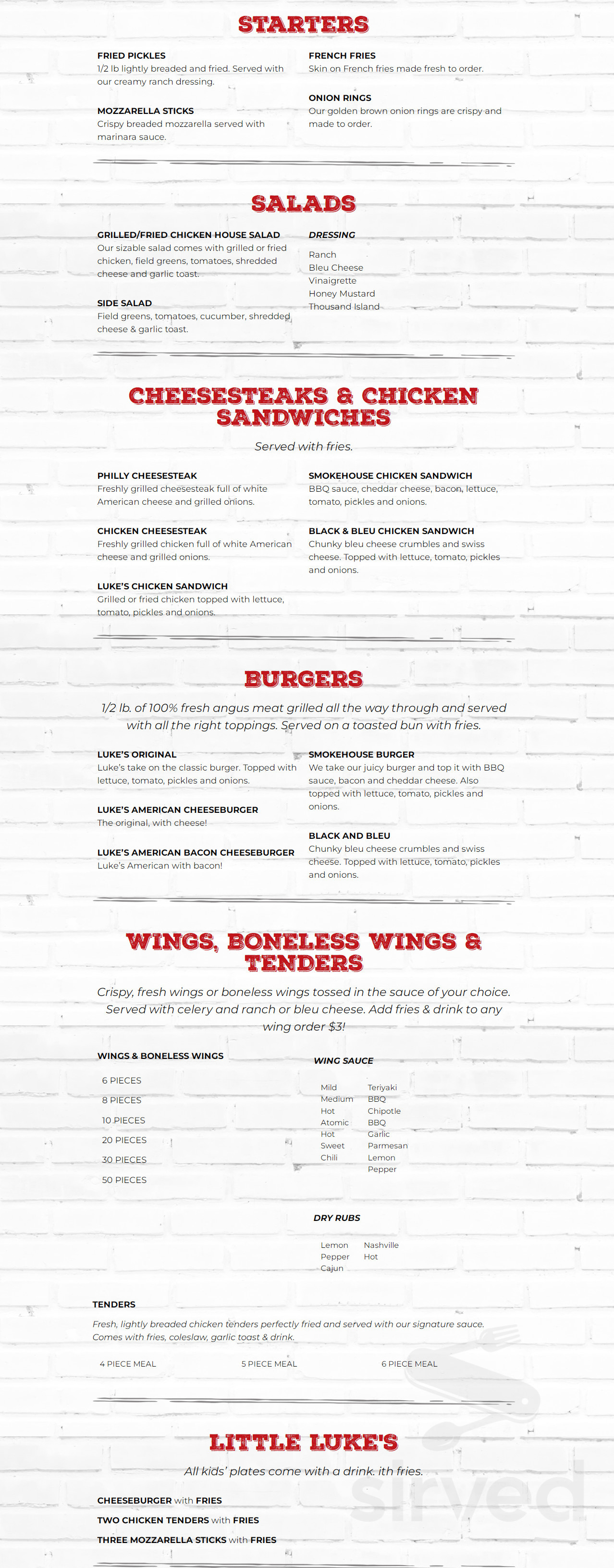 Buffalo Luke's menu in Calhoun, Georgia, USA